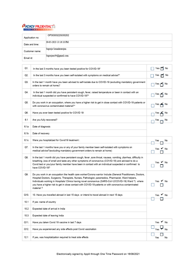 Covid 19 Health Questionnaire | PDF | Hospital | Health Professional