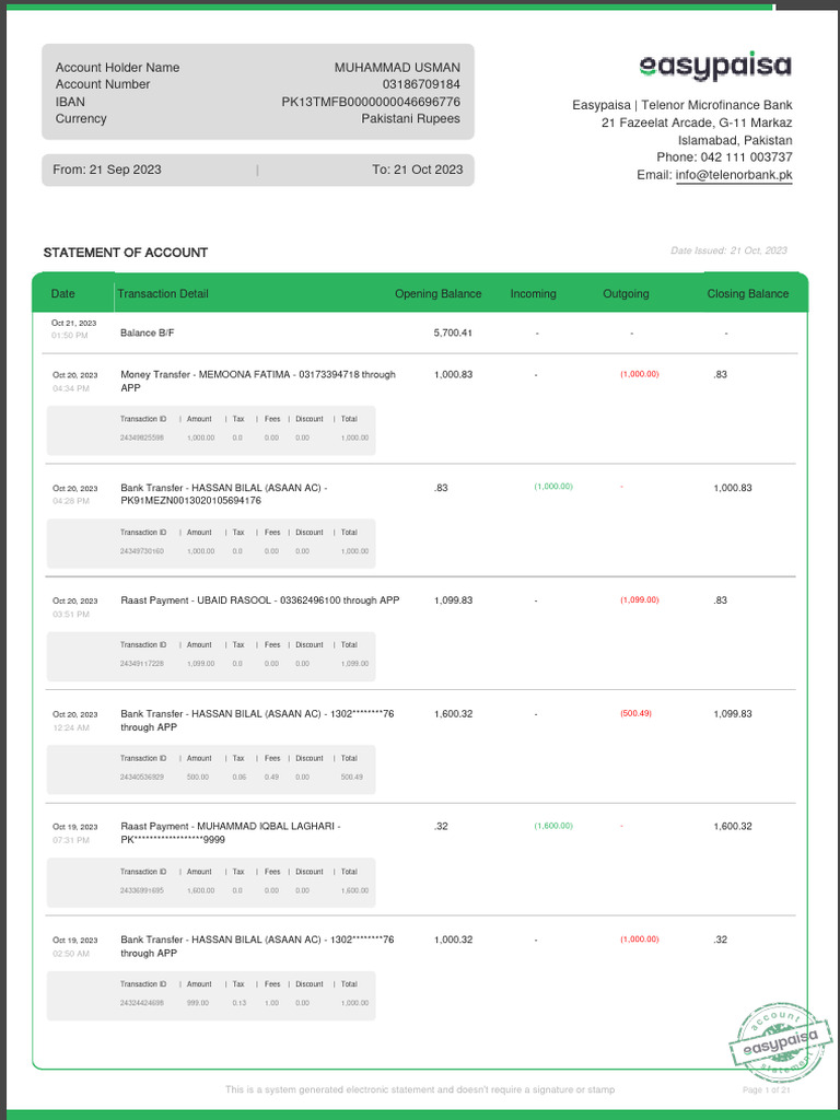 Statement | PDF | Wire Transfer | Fee
