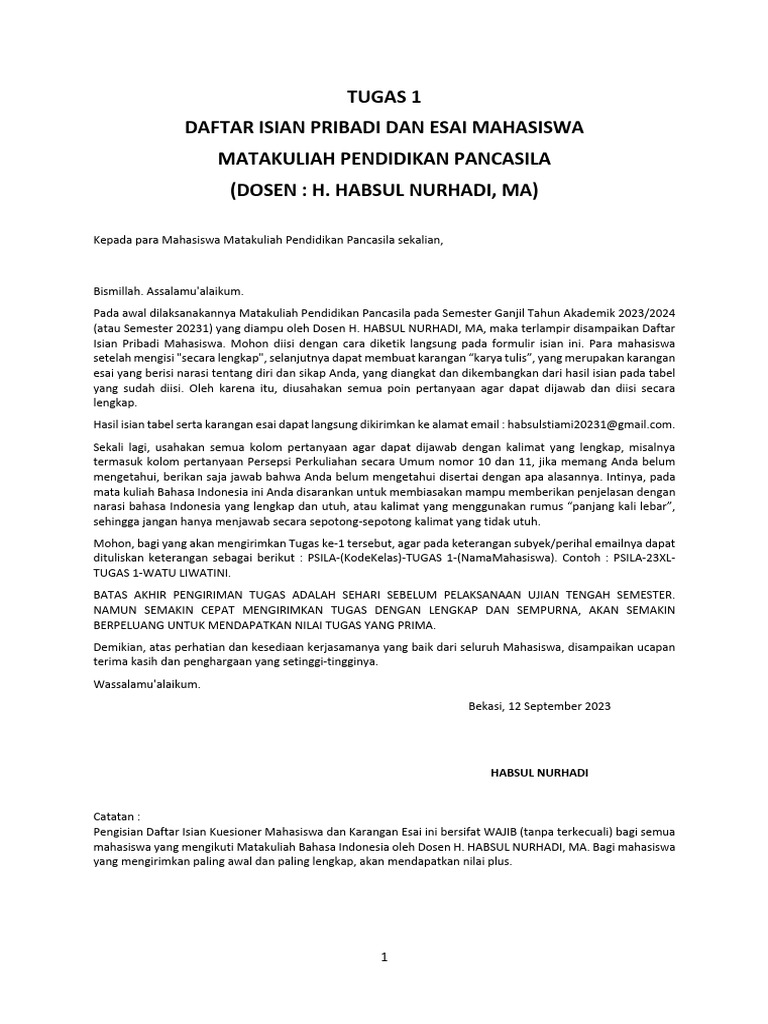 Tugas Mahasiswa Pendidikan Pancasila | PDF