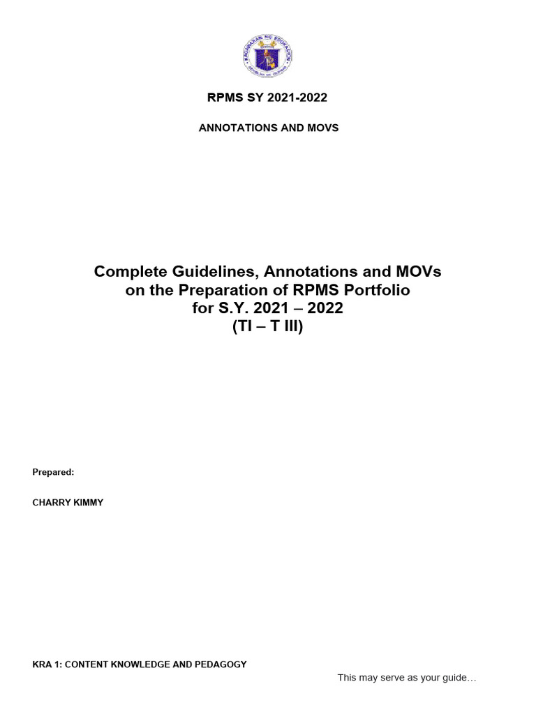 RPMS Portfolio Guidelines 2021-2022 | PDF | Learning | Teachers