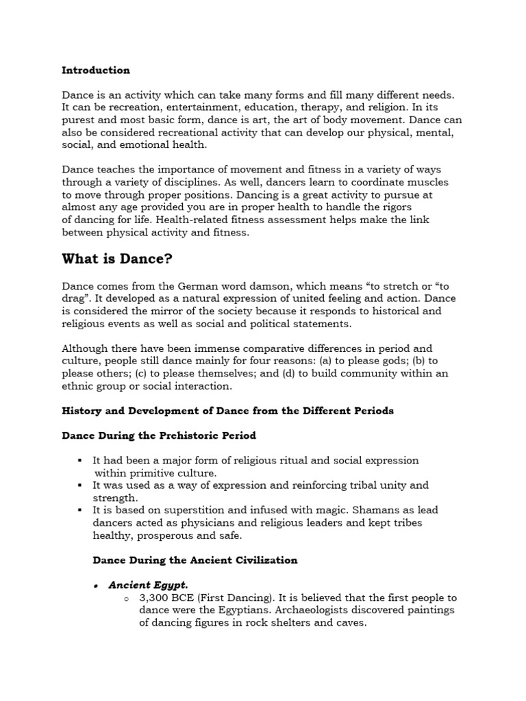 Introduction To Dance | PDF | Dances | Entertainment