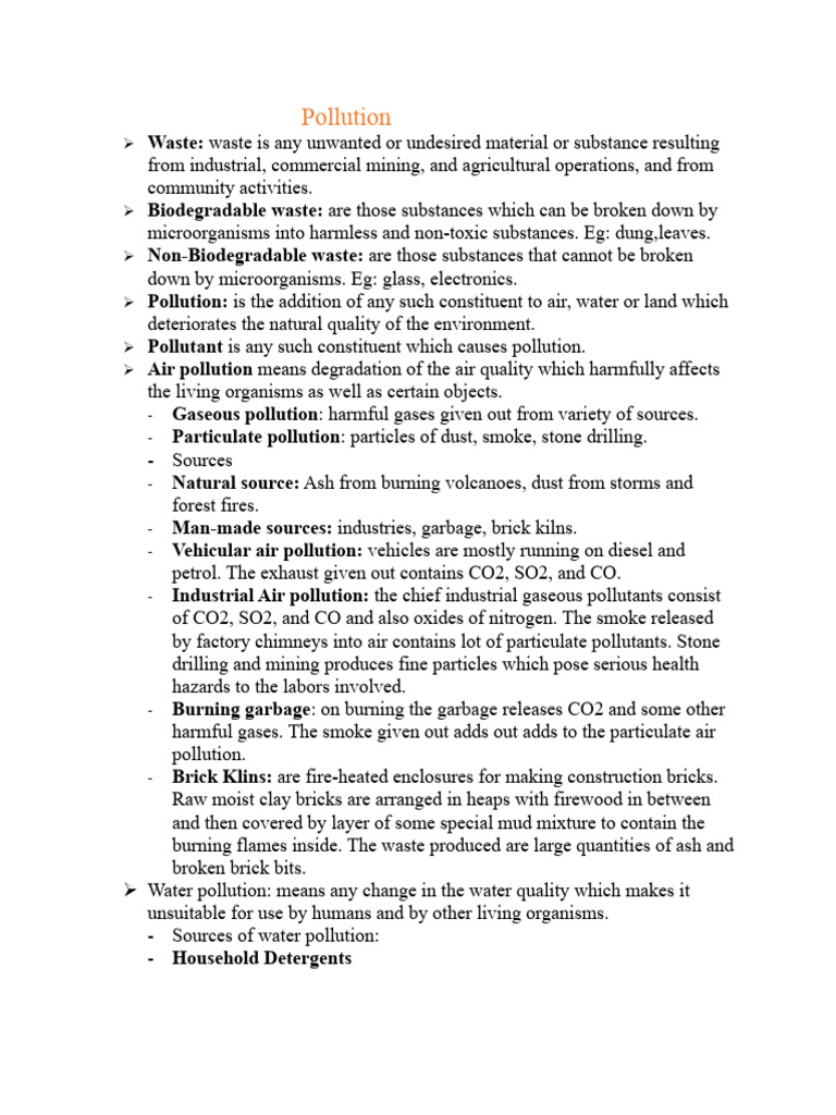 Pollution Class 10 Icse. | PDF