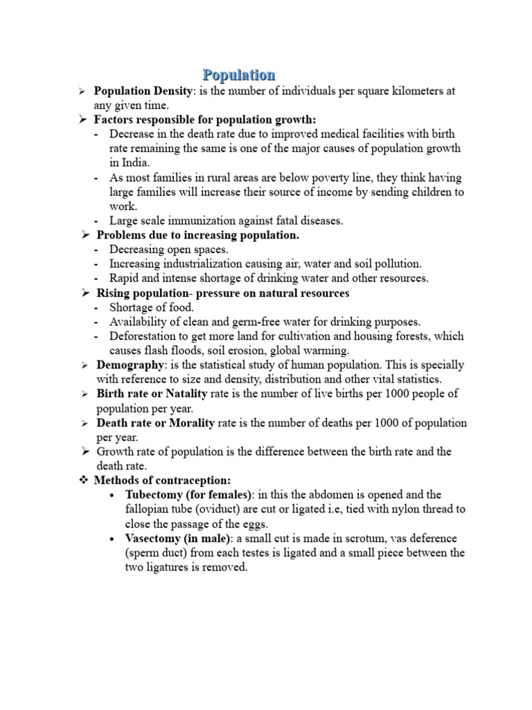 Population Class 10 Icse | PDF