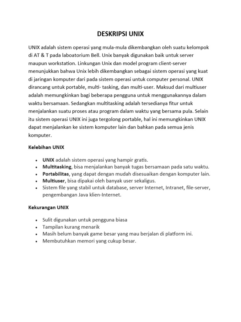 Kelebihan dan Kekurangan UNIX | PDF