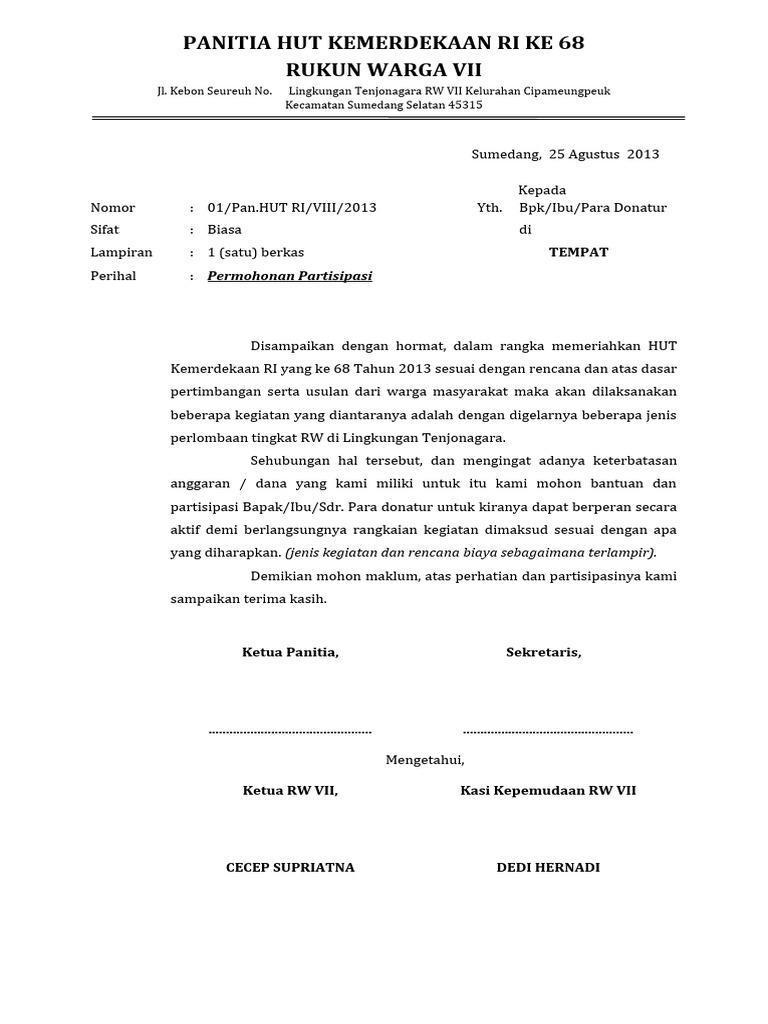 HUT RI Ke-68: Permohonan Partisipasi | PDF