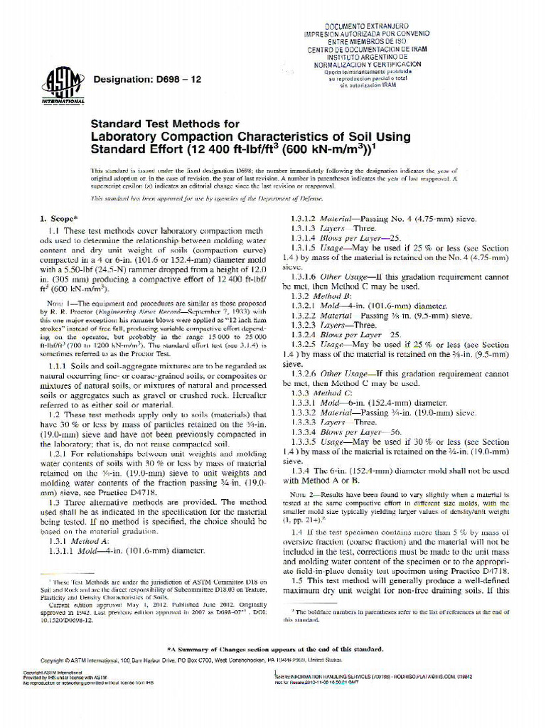 Astm D698 - 12 | PDF