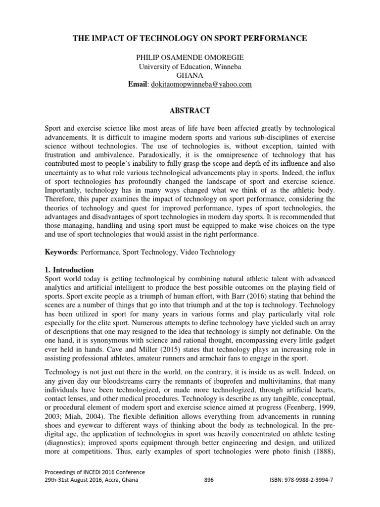 The Impact of Technology On Sport Performance Omoregie P.O. | PDF