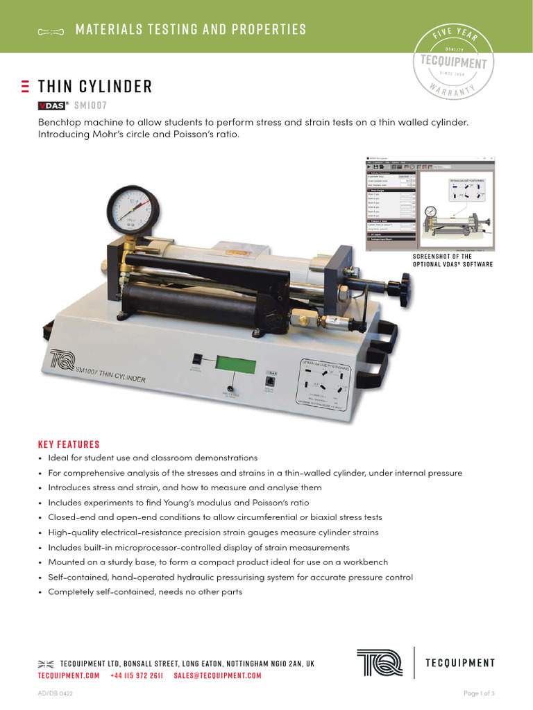 SM1007 Thin Cylinder Datasheet | PDF | Stress (Mechanics) | Young's Modulus