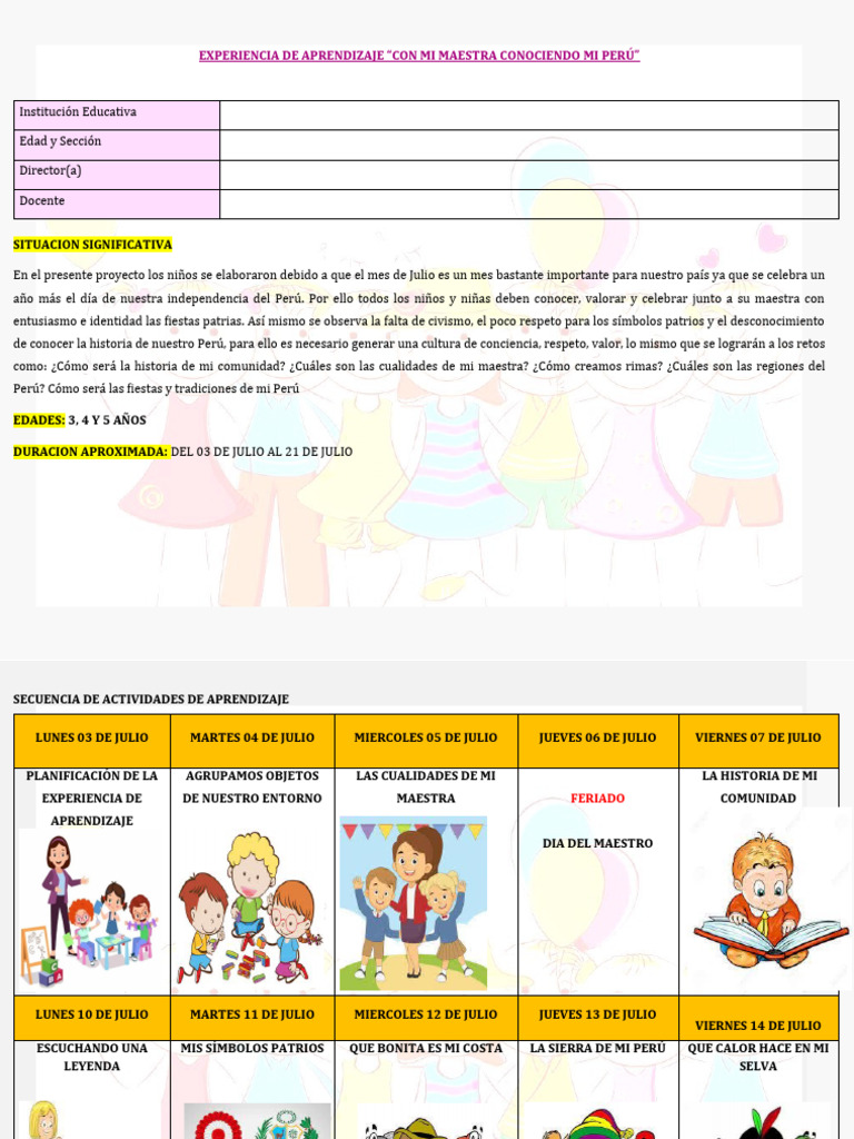 Experiencia de Aprendizaje Conociendo Mi Peru Con Alegria | PDF