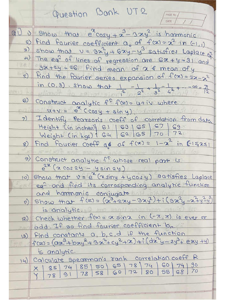 MATHS Question Bank UT 2 | PDF