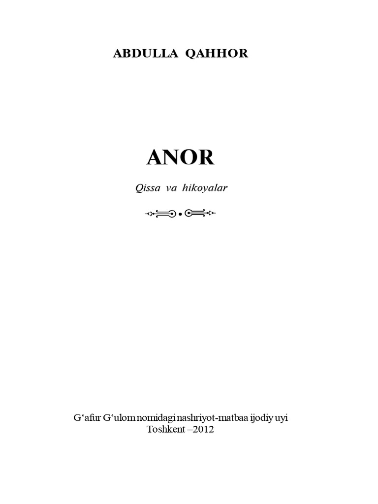 Abdulla Qahhor. Anor (@kitoblar - PDF) | PDF