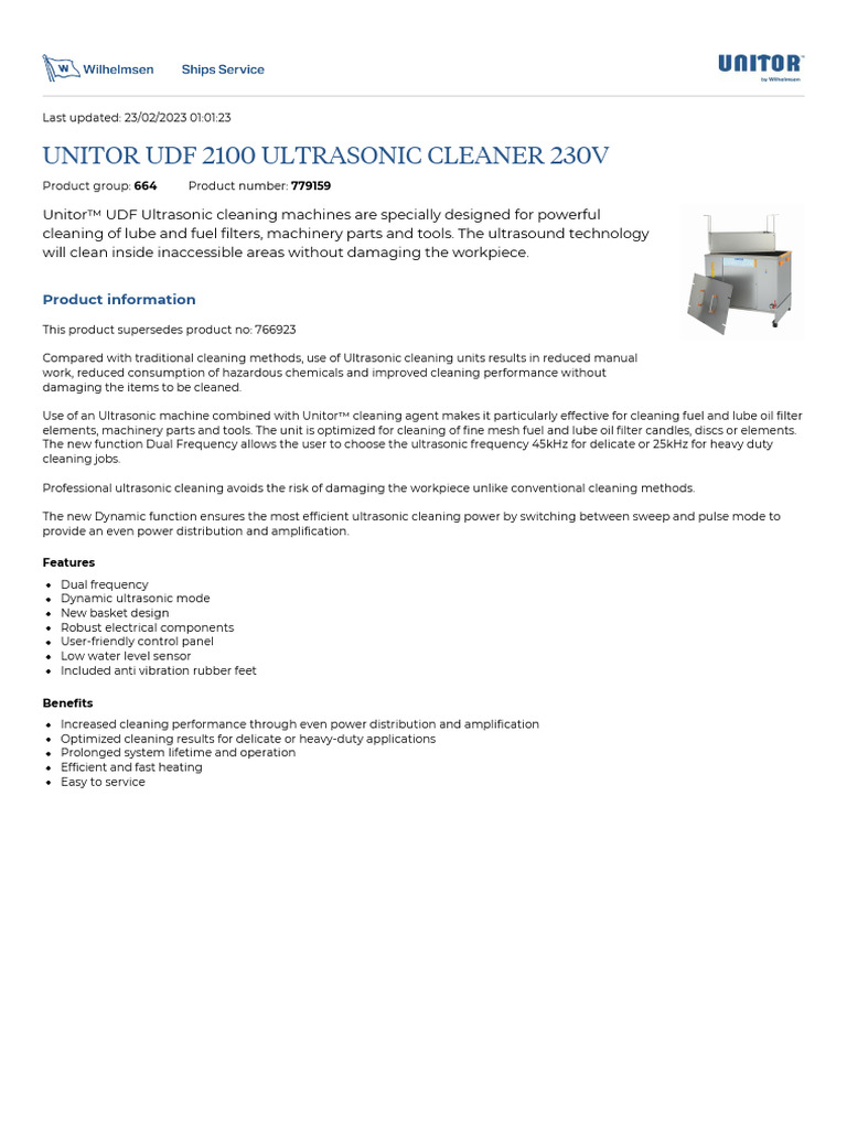 Unitor Udf 2100 Ultrasonic Cleaner 230V | PDF | Ultrasound | Physical ...
