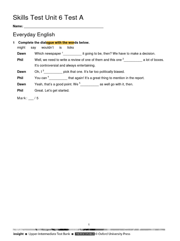 Skills Test Unit 6: Vocabulary & Grammar | PDF | Newspapers | News