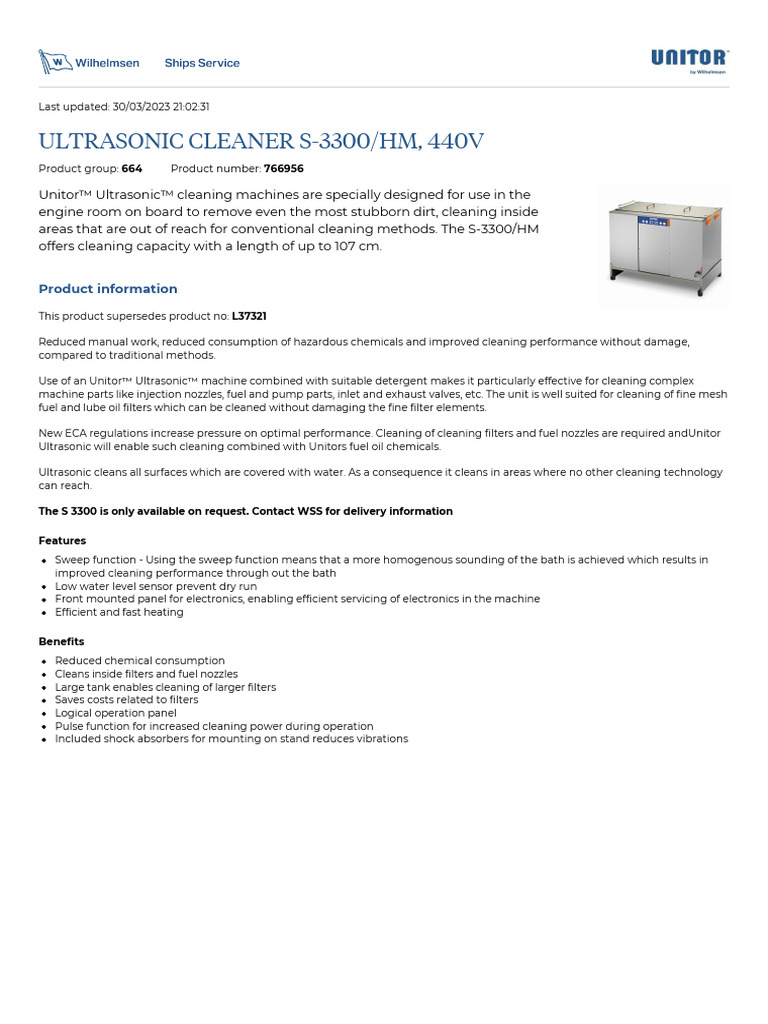 Ultrasonic Cleaner S-3300 - HM, 440V | PDF | Ultrasound | Physical Sciences