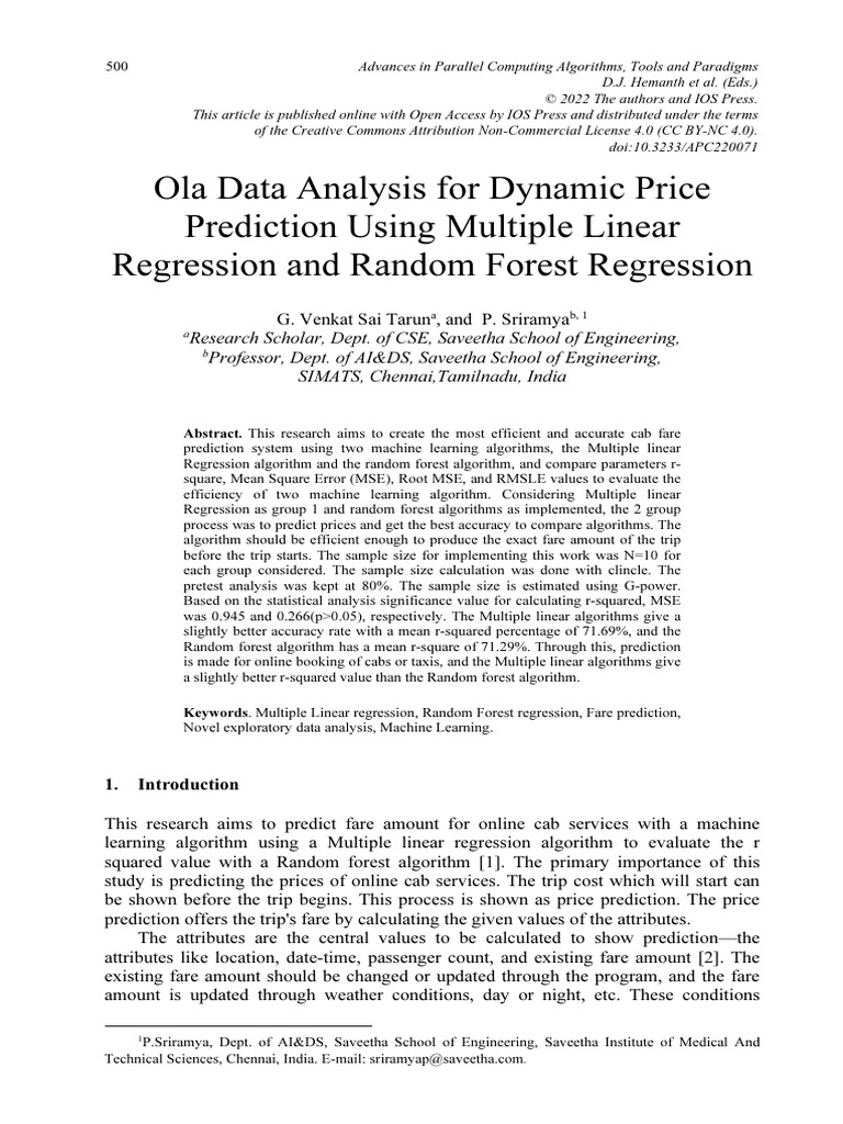 Ola Data Analysis For Dynamic Price Prediction Usi | PDF | Mean Squared Error | Coefficient Of ...