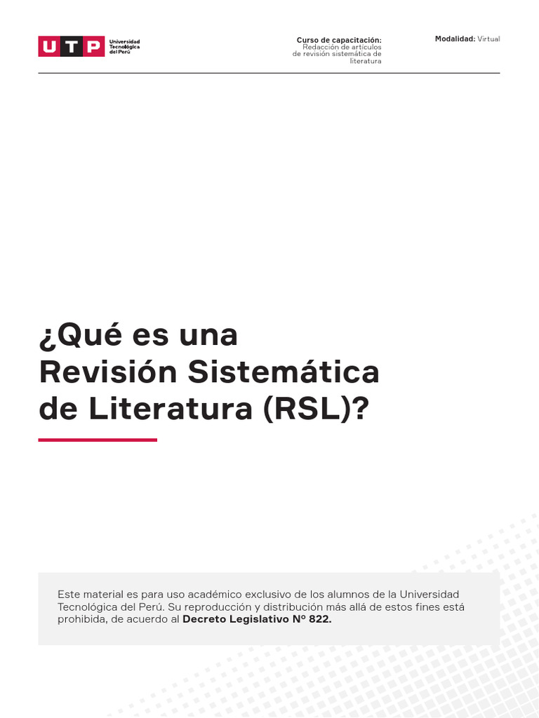 Sesión 1 - ¿Qué Es Una Revisión Sistemática de Literatura (RSL) | PDF | Revisión sistemática ...