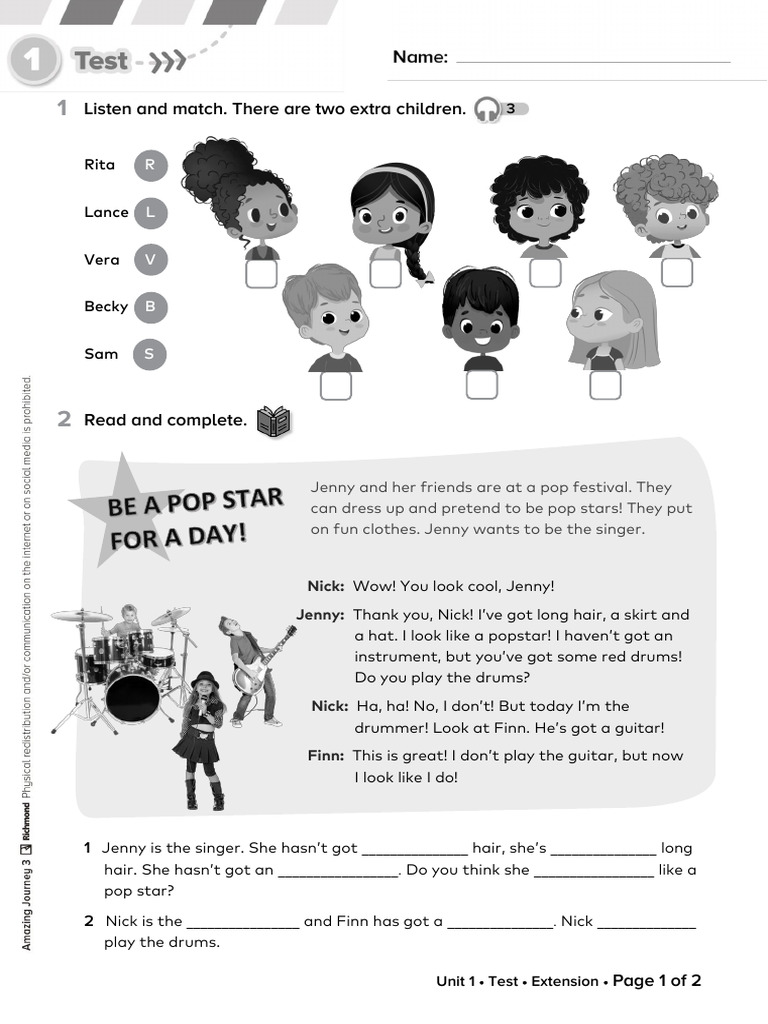 Unit 1 Test: Amazing Journey Activities | PDF