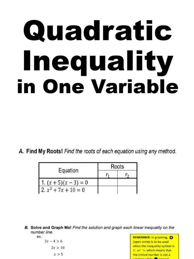 Quadratic Inequality in One Variable | PDF