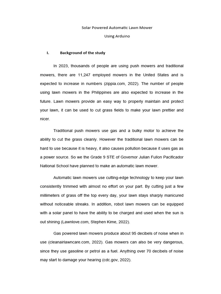 Solar Powered Automatic Lawn Mower | PDF