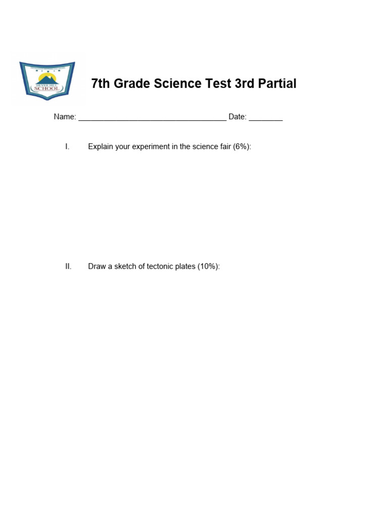 7th Grade Science Test 3rd Partial | PDF