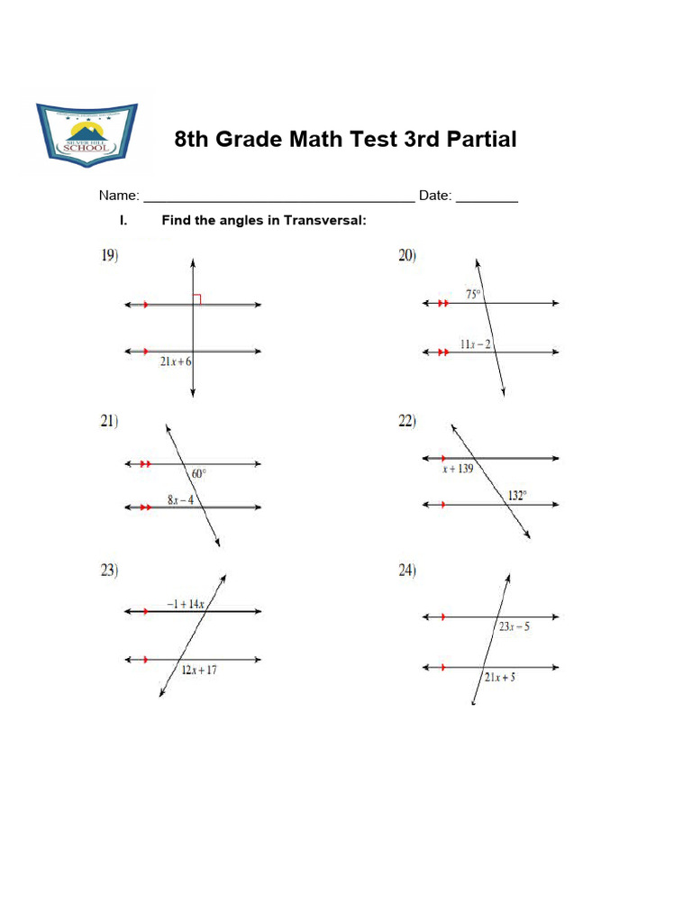 8th Grade Math Test 3rd Partial | PDF