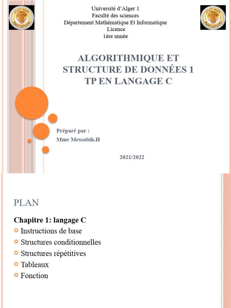 Présentation Cour Et TPen C | PDF | Structure de contrôle | C (Langage de programmation)