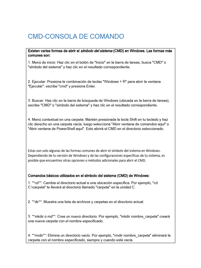 Cmd-Consola de Comando: Símbolo Del Sistema | PDF | Interfaz de línea de comando | Archivo de ...