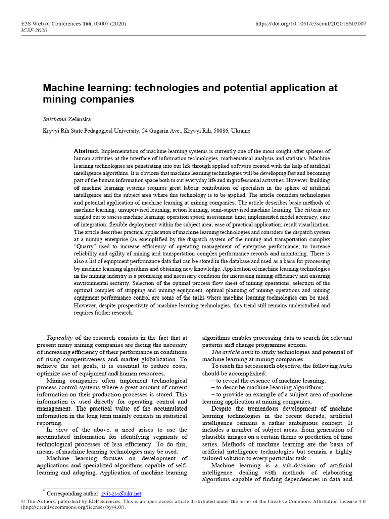 Machine Learning Mining Companies | Download Free PDF | Machine Learning | Artificial Intelligence