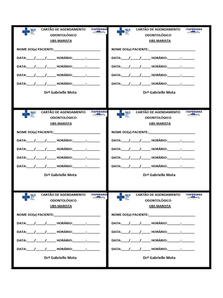Cartão de Agendamento Odontológico | PDF