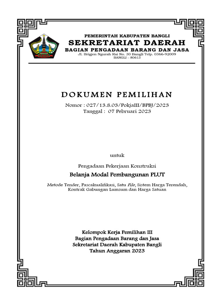 Dokumen Pemilihan Belanja Modal Pembangunan Plut | PDF