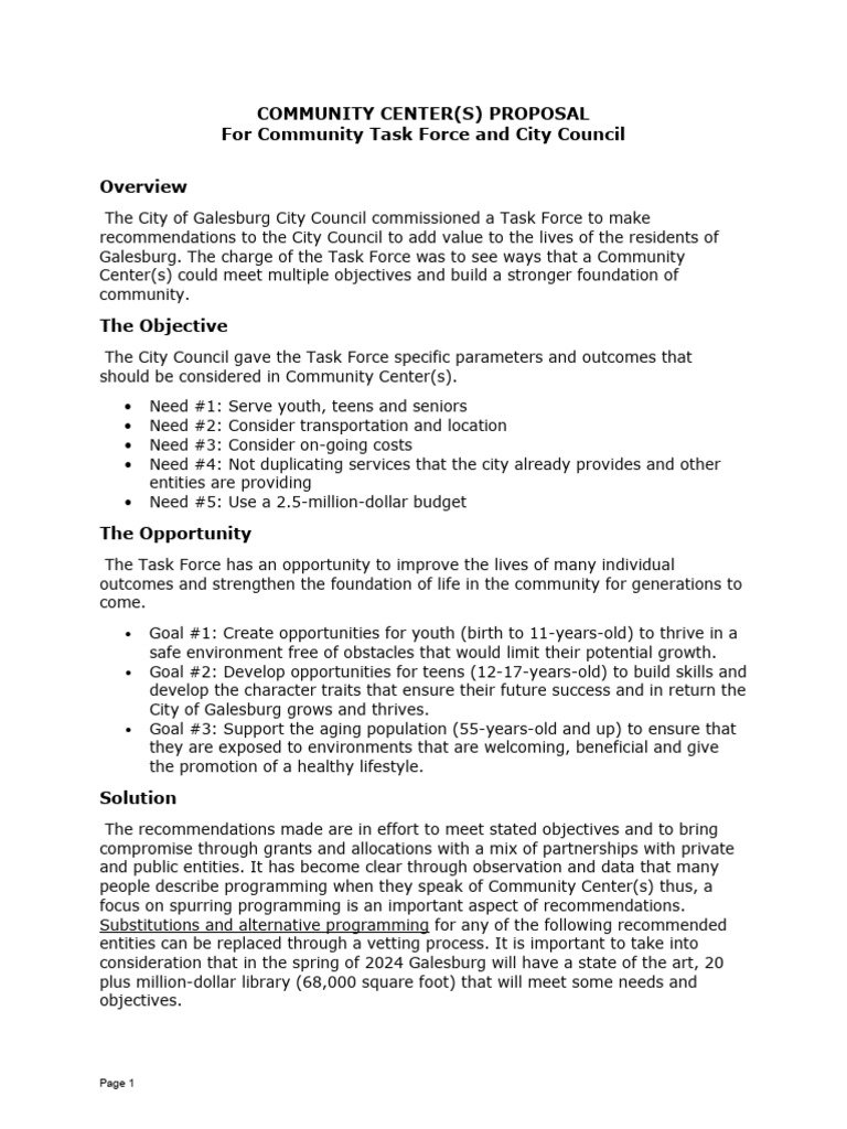 Community Center Proposal - 10-24-23 | PDF | Payroll Tax | Employee ...