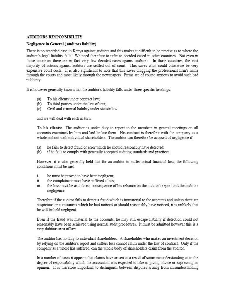 Auditor Liability Overview and Implications | PDF | Audit | Legal Liability