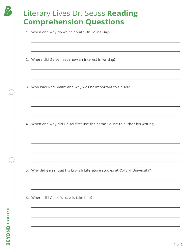 Dr. Seuss Reading Comprehension Quiz | PDF | Philosophy | General Fiction