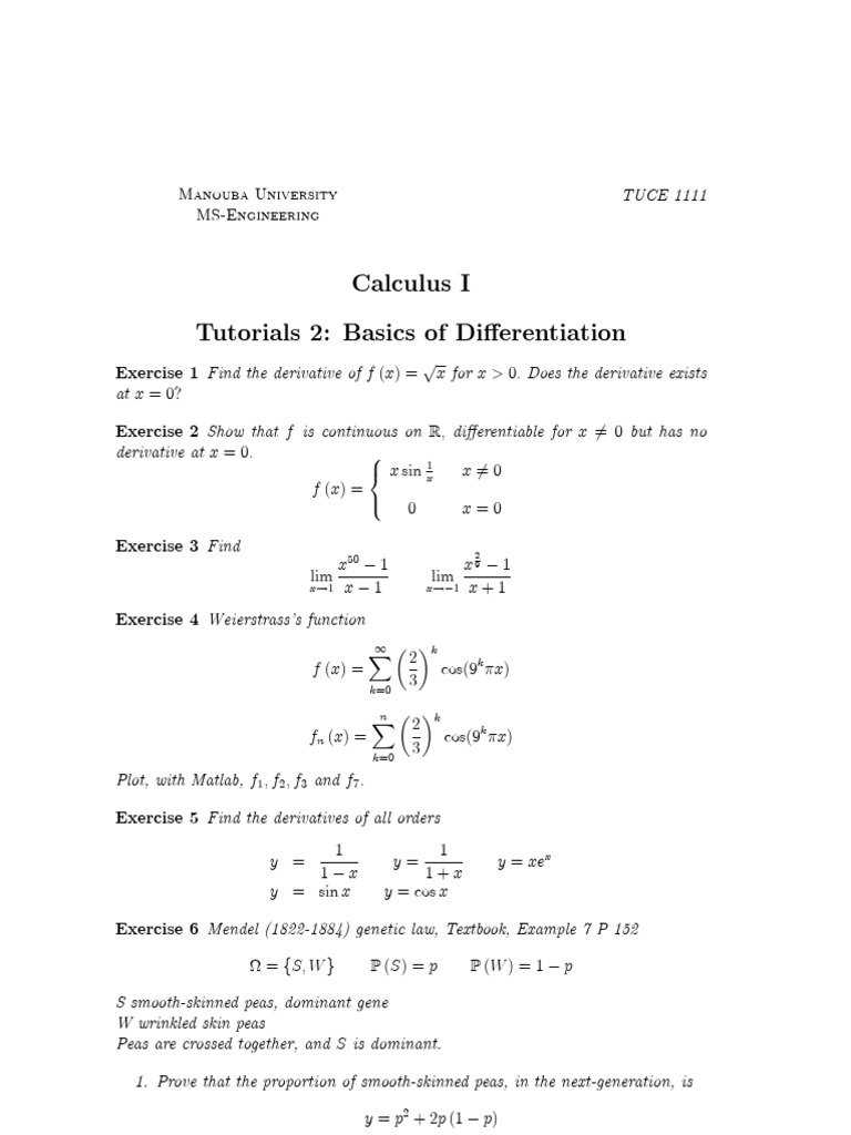 Tutorial 2 | PDF | Derivative | Calculus