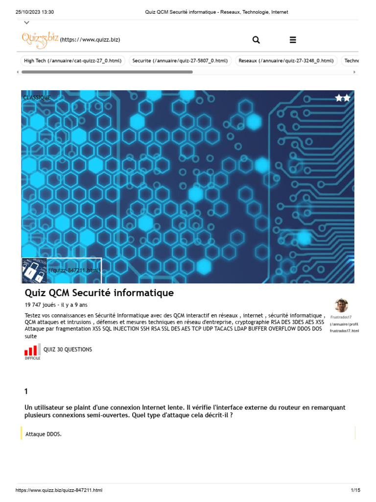 Quiz QCM Sécurité Informatique | PDF