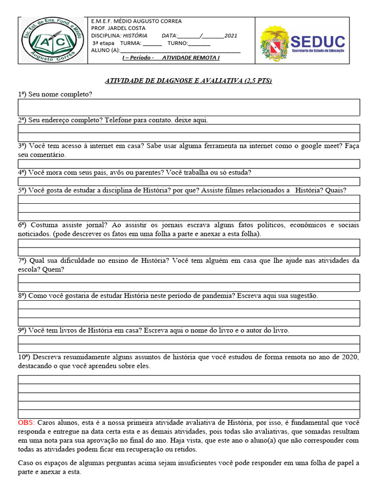 1 Ativ. Augusto Correa | PDF | Américas | Ásia