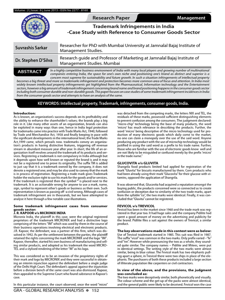 Trademark Infringements in India Case Study With Reference To Consumer ...