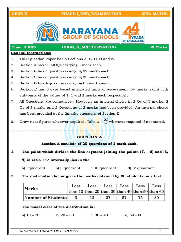 01 - Cbse - X - Phase-1 - End Practice QP - Mathematics - QP - 20231017 - 202217 | PDF ...