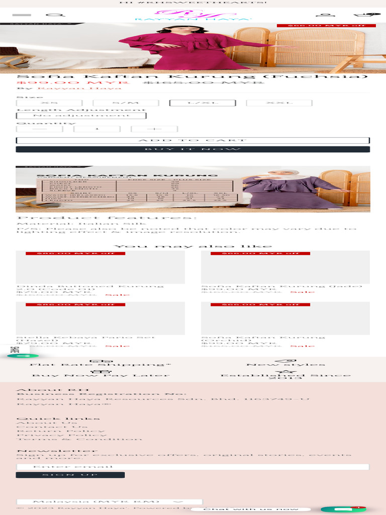 Sofia Kaftan Kurung (Fuchsia) - Rayyan Haya' | PDF