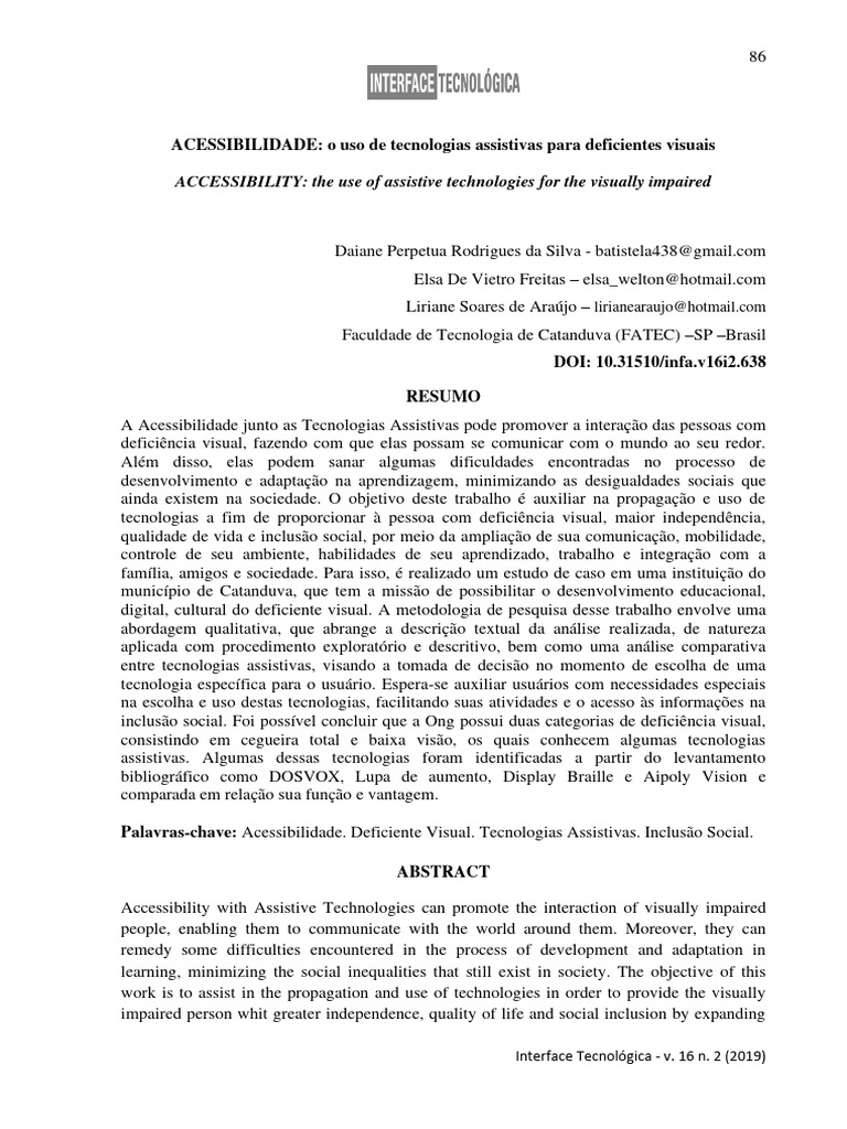 Tecnologias Assistivas para Deficientes Visuais | PDF | Acessibilidade ...