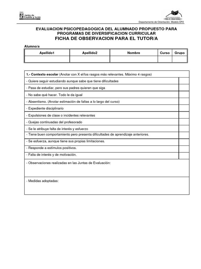 Ficha para El Tutor | PDF | Evaluación | Cognición