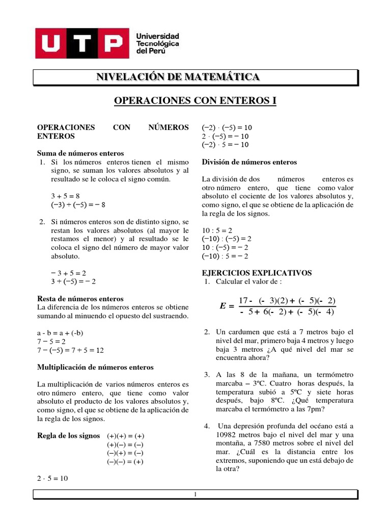S02.s1 - Resolver Ejercicios Parte 1 | Descargar gratis PDF | Entero | Sustracción