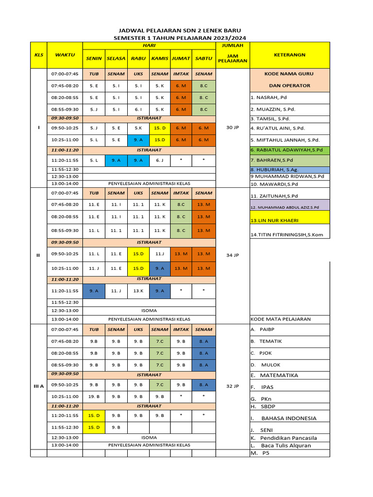 Jadwal Pelajaran 2023-2024 | PDF