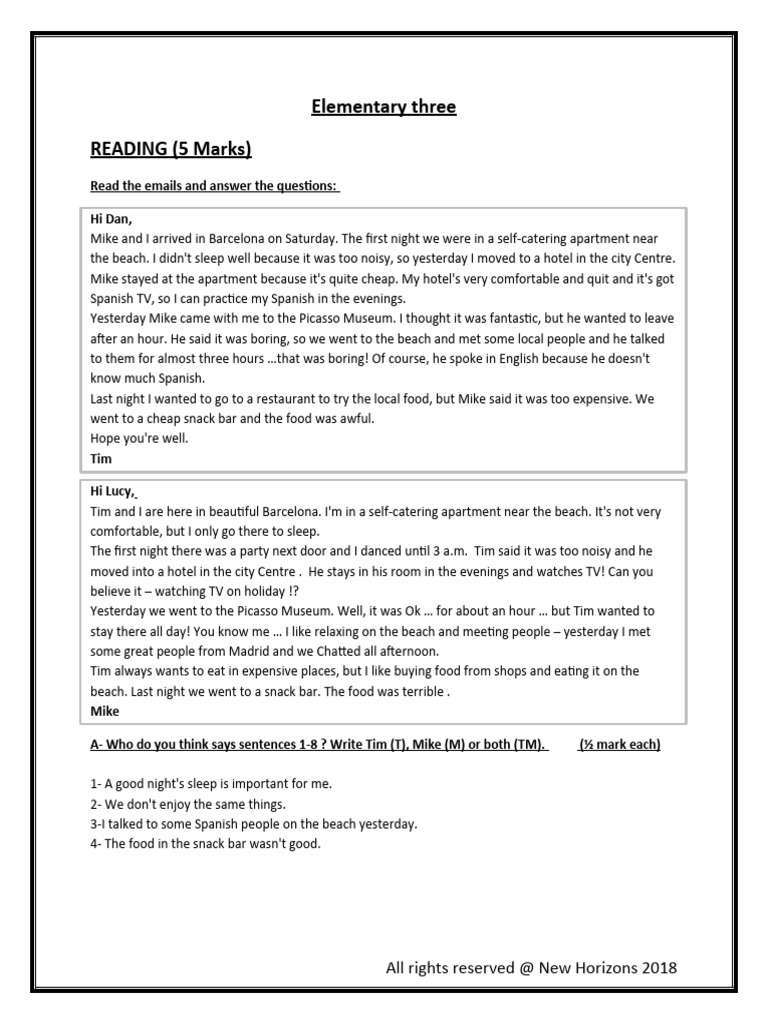 Elementry 3 Edited Exam | PDF