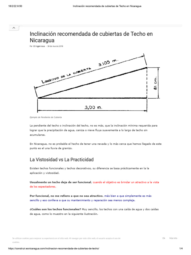 Inclinación Recomendada de Cubiertas de Techo en Nicaragua | PDF ...