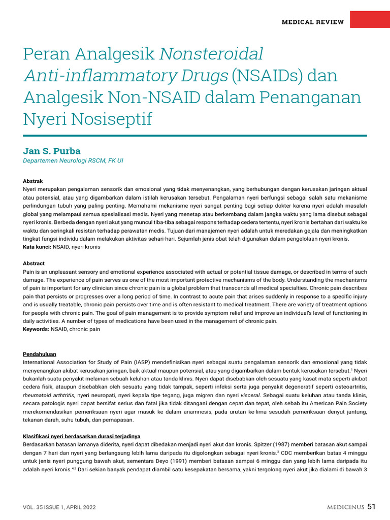 MEDICAL REVIEW 2 - Peran Analgesik Nonsteroidal Anti Inflammatory Drugs NSAID Dan Analgesik Non ...