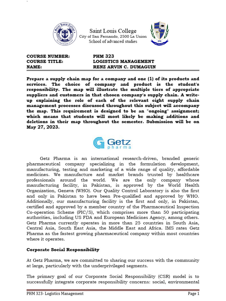PHM323 Logistics MGMT Supply Chain Mapping | PDF