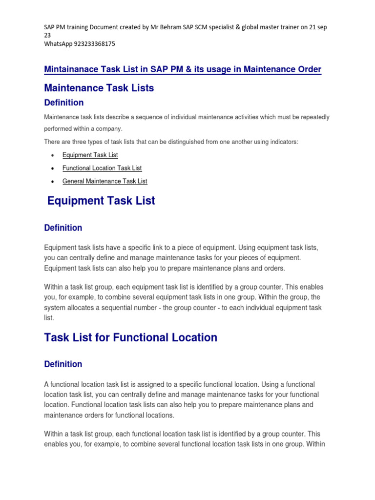 SAP PM Maintenance Task Lists Overview | PDF | Sequence | Software Engineering