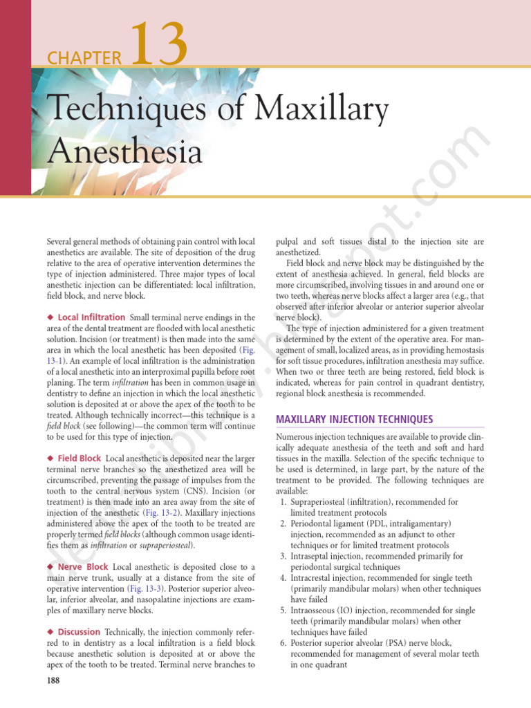 Maxillary Anesthesia Techniques Guide | PDF | Anesthesia | Injection ...