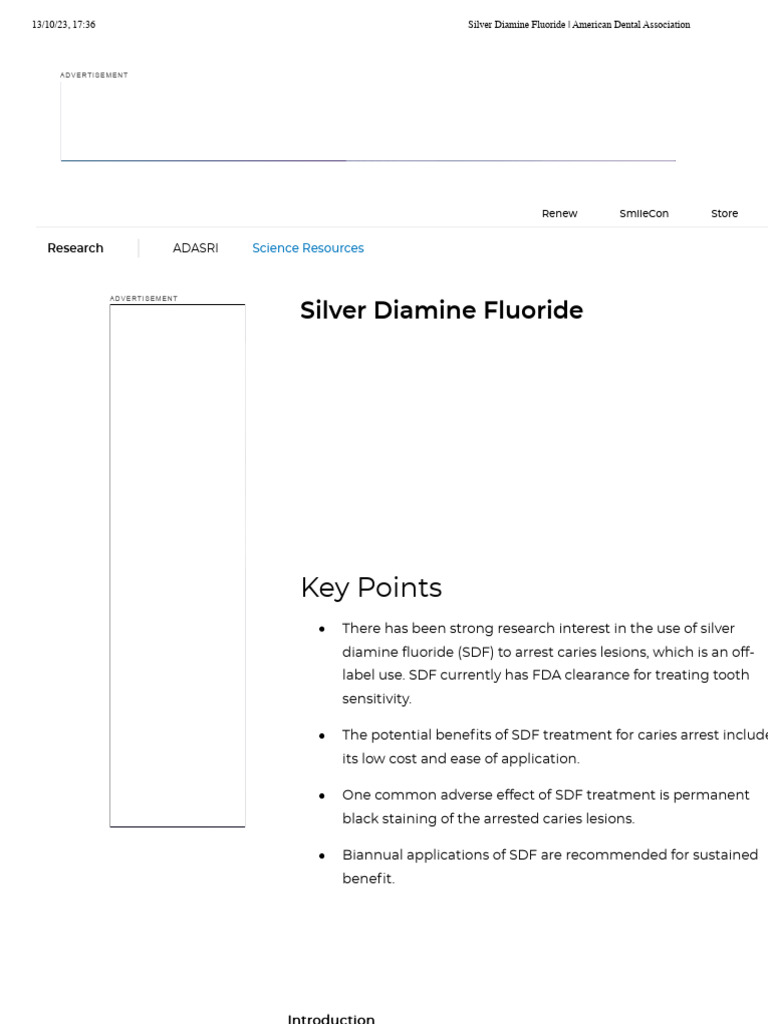 Key Points: Silver Diamine Fluoride | PDF | Health Sciences | Medical ...